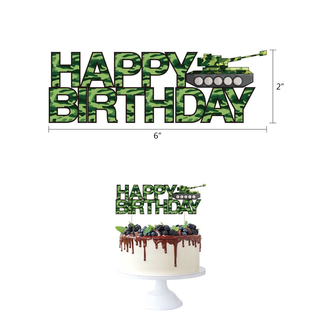 Camo Hero Birthday Decor Camouflage Happy Brithnday Cake Topper Army ...