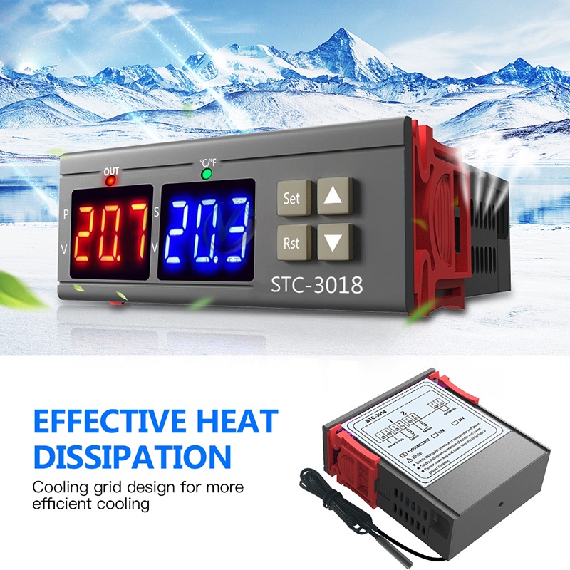 Stc 3018 12v 24v 110 220v Dual Digital Temperature Controller Sensor Thermostat With Ntc Sensor