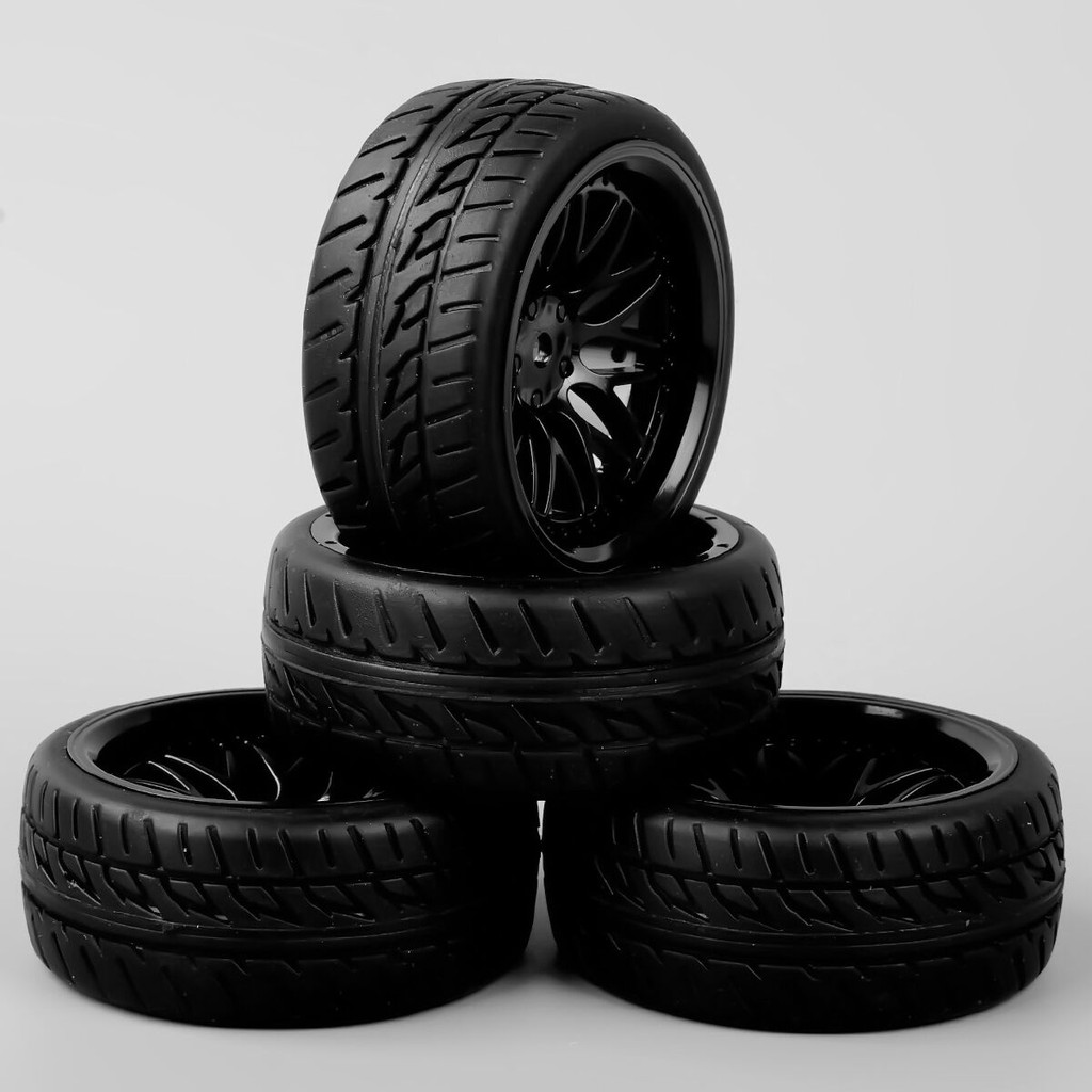 4PCS 1/10 RC On Road Speed Racing Car Rubber Treaded Tires Tyre & Wheel ...
