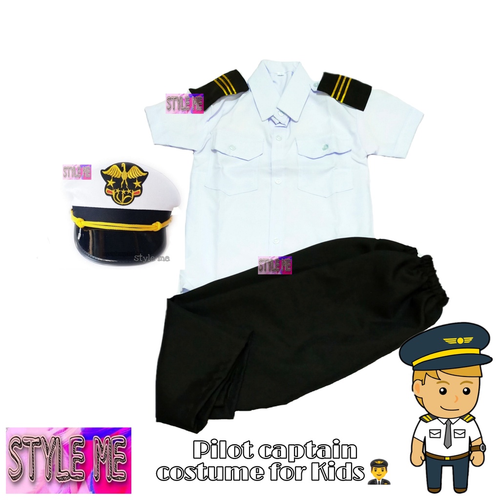 Pilot Captain Short Sleeve Uniform Occupational Complete Costume For ...