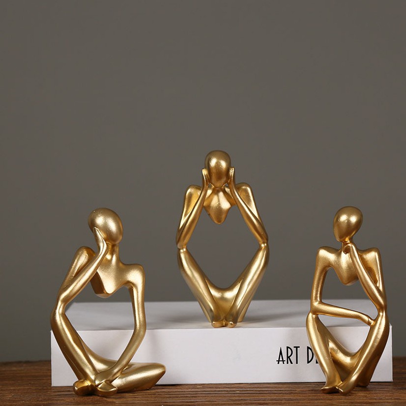 Gold Bookcase Decor Artwork Decor Desktop Ornament Thinker Sculpture ...