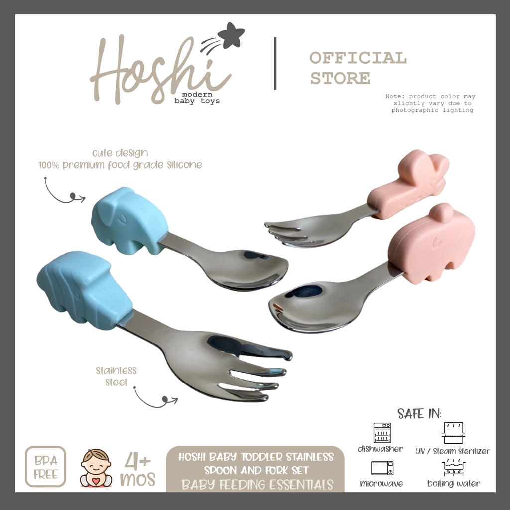 Hoshi Baby Phanpy Premium Training Stainless Steel Spoon & Fork with ...