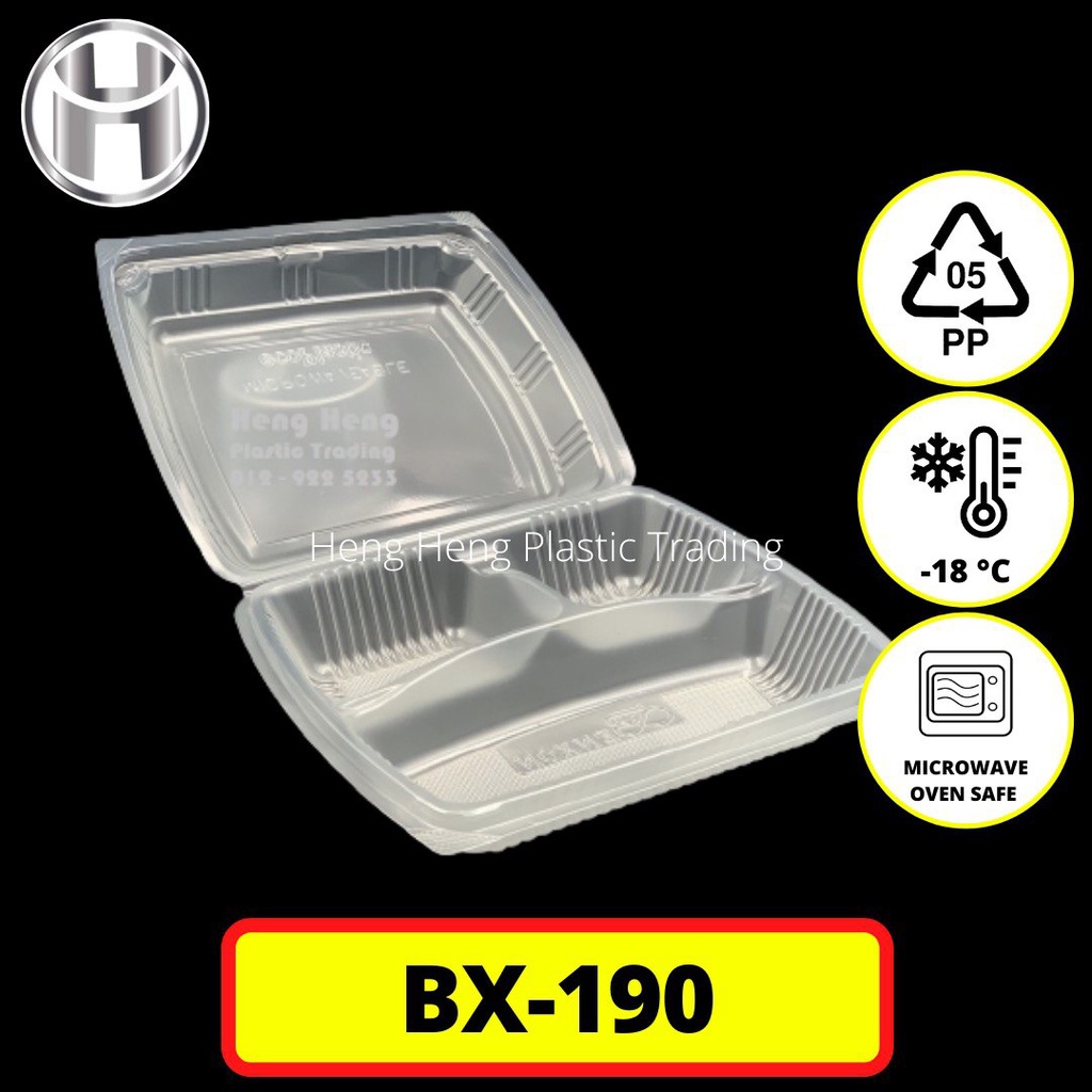 BX-190 LUNCH BOX 3 COMPARTMENT /BX290 EXTRA BIG [ 50pcs ] BENXON Disposable PP Plastic Food Box ...