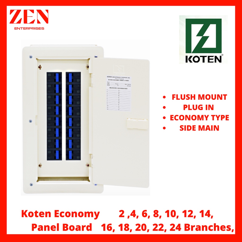 Koten Economy Panel Board Box 2Pole Plug In 2,4,6,8,10,12,14,16,18,20,22,24 Branches | Shopee ...