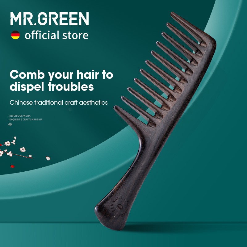 Mr.Green Natural Wood Comb Wide Tooth Wet Hair Combs Anti Static ...