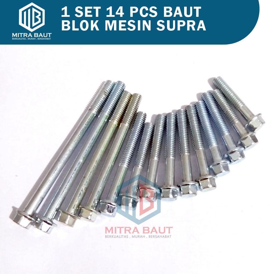 MESIN [ 1 Set of 14 Bolts ] Honda Engine Block Bolts / Supra Left-Right ...
