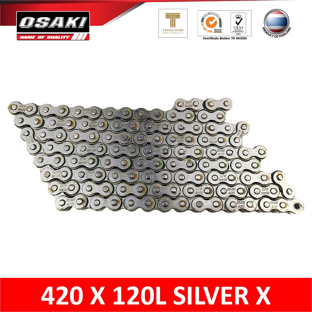 Osaki 420 x 120L Silver X Motorcycle Heavy Duty Roller Chain (100% Made ...