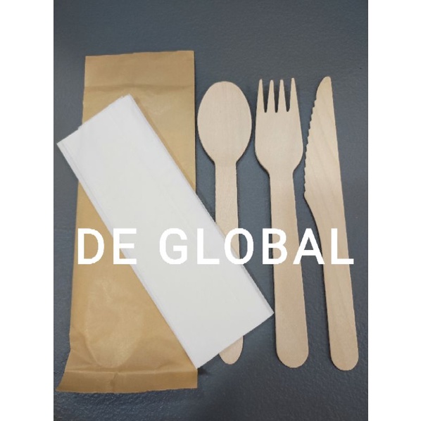 10 packs Wooden Cutlery Set 2 3 4 pc Disposable Spoon Fork Knife Tissue ...
