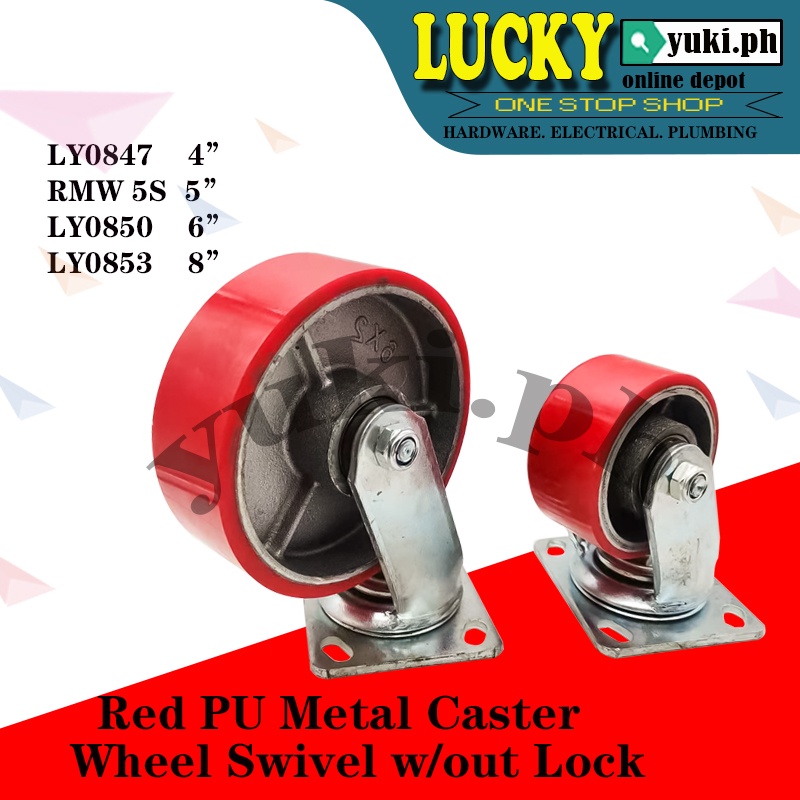 HEAVY DUTY RED PU METAL CASTER WHEEL SWIVEL WITH OUT LOCK 4" / 5" / 6 ...