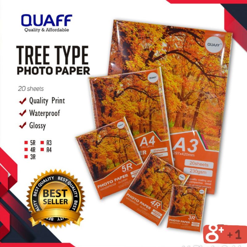 QUAFF TREE TYPE PHOTO PAPER 230GSM 3R/4R/5R 20SHEETS | Shopee Philippines