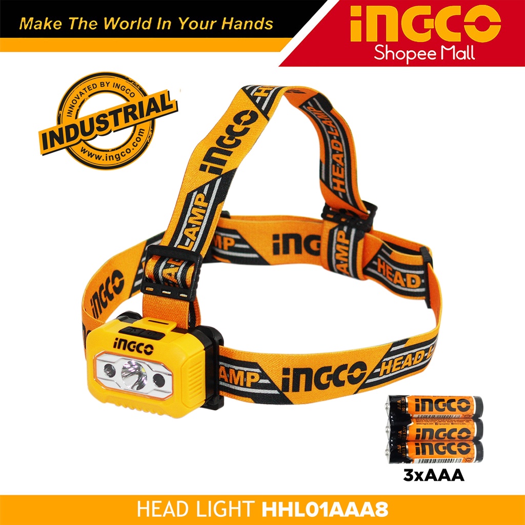 Ingco Head Lamp Forehead Light With Ipx4 Raining Resistant Cree Xpe2-R3 ...