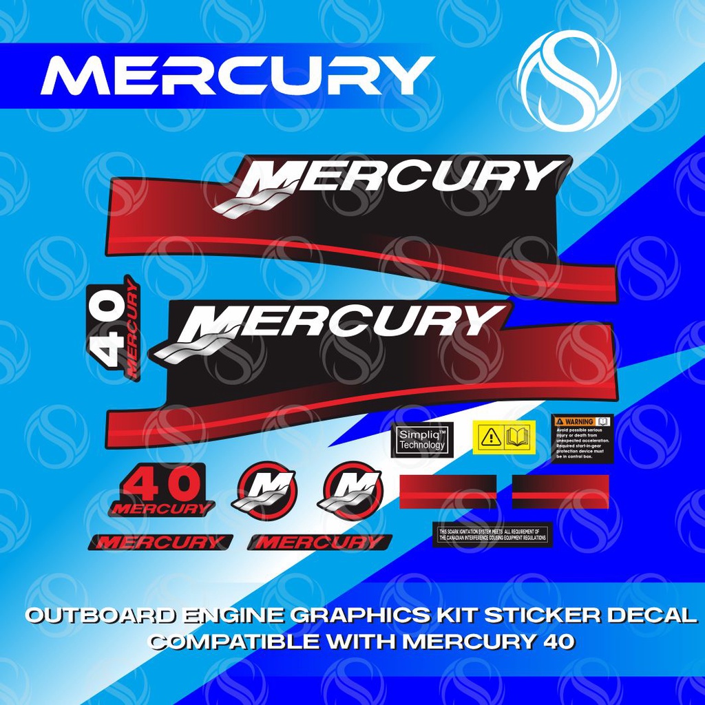 MESIN Mercury STICKER STICKER 40 50 60 OUTBOARD ENGINE DECAL KIT ...