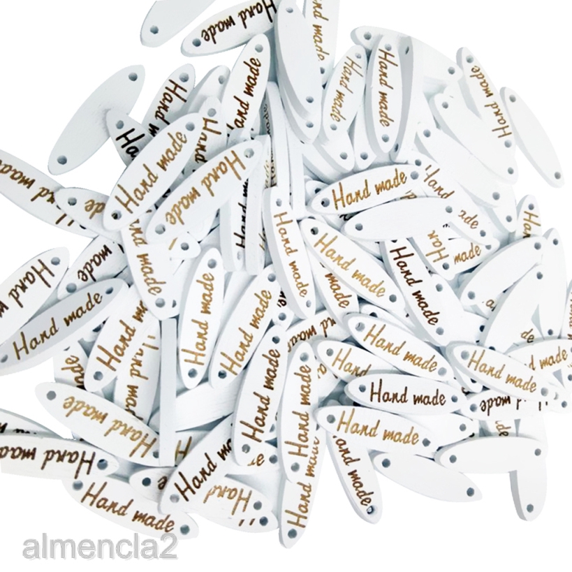 100pcs Handmade Wooden Buttons 2 Holes Tags Label for DIY Sewing Crafts ...