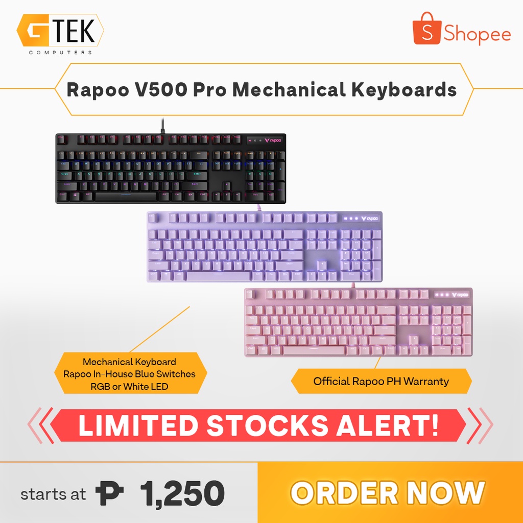 Rapoo V500 Pro 104 key Mechanical Keyboard w/ LED Backlight Black / Pink / Purple Color | Shopee ...