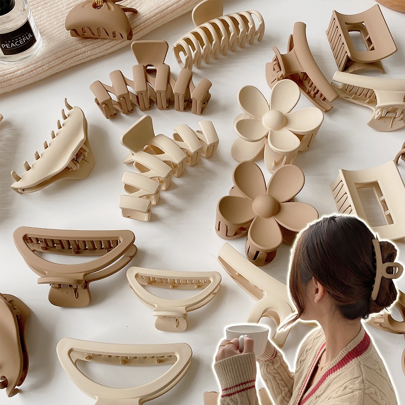 Coklat Large Milk Coffee Color Hair Clip Catch Clip Shark Clip Hairpin ...