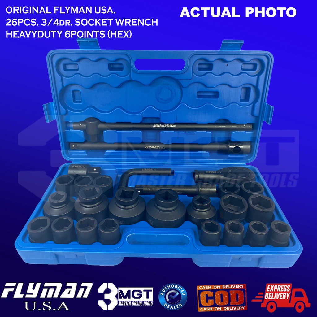 FLYMAN 3/4 DR. 26PCS SOCKET WRENCH 21MM TO 65MM HEAVYDUTY | Shopee ...