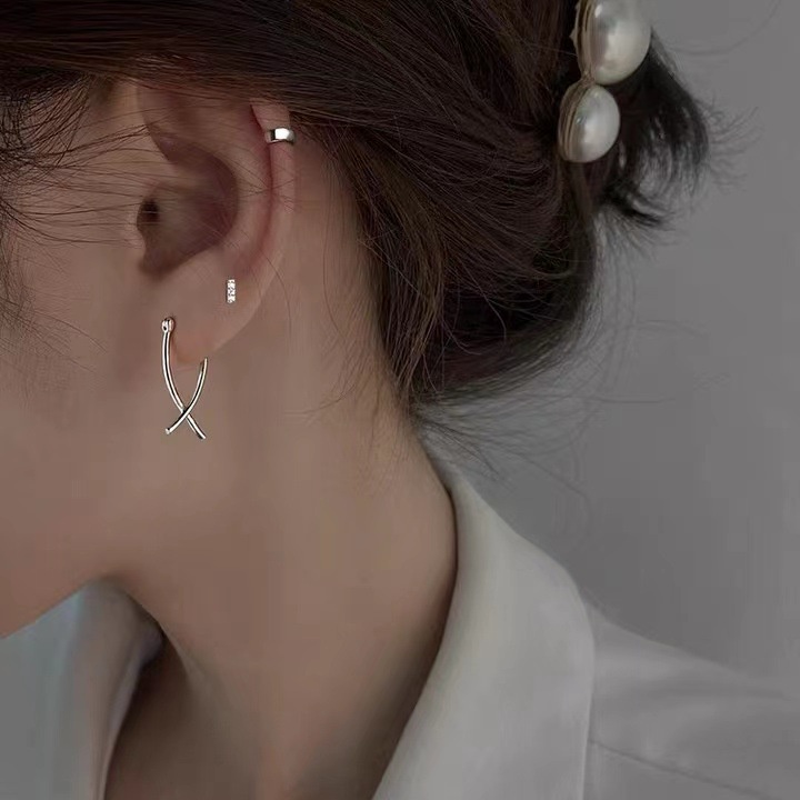925 Earrings Abstract Cross Line Clip Earrings Hypoallergenic Earring Korean Earrings Sterling ...