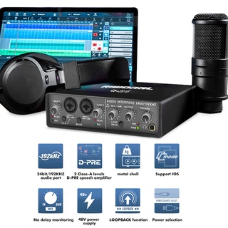 Audio Interface 24Bit/96kHz Used for Pc With XlR / 1/4 Inch Jack 2 ...