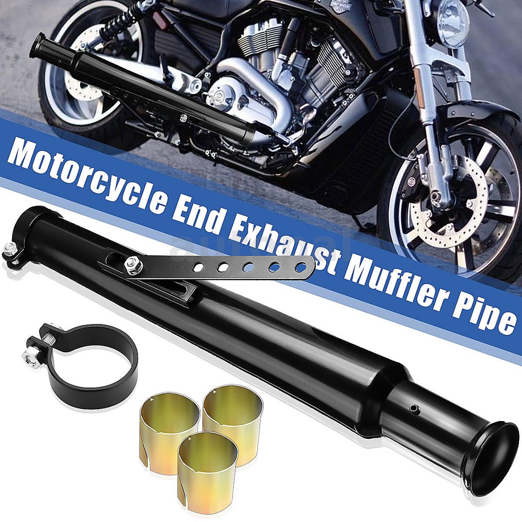 Motorcycle End Exhaust Muffler Pipe W/ Reducer For Cafe Racer Bobber ...