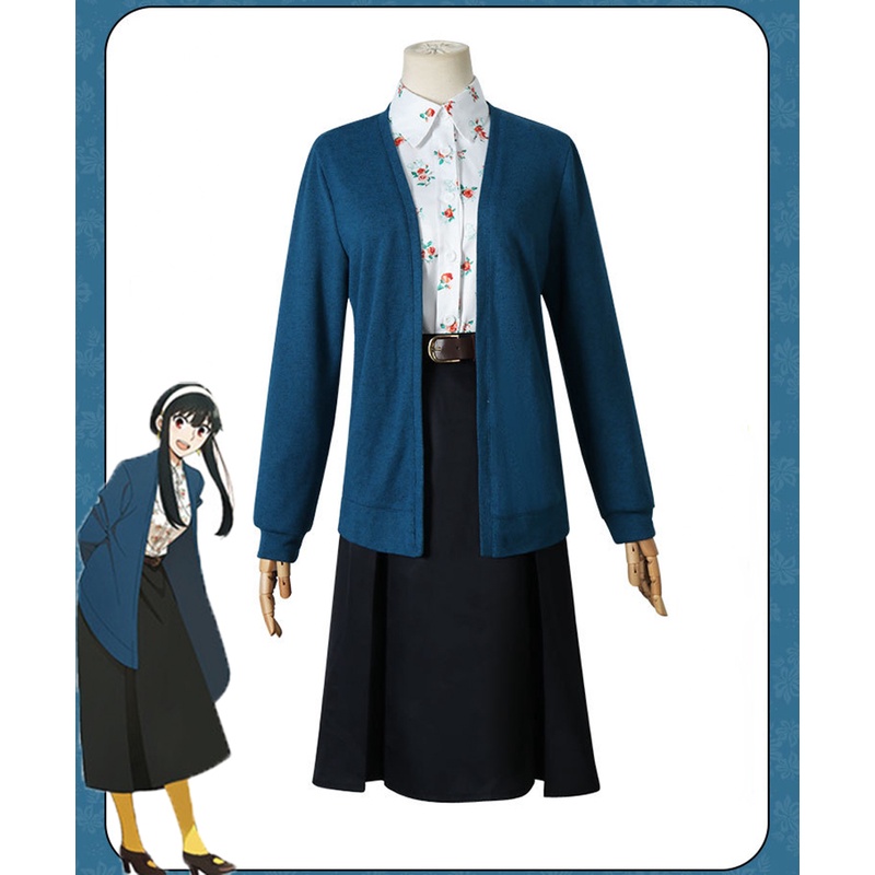 Anime Spy X Family Yor Forger Cosplay Costume Blue Coat Gentle Style ...