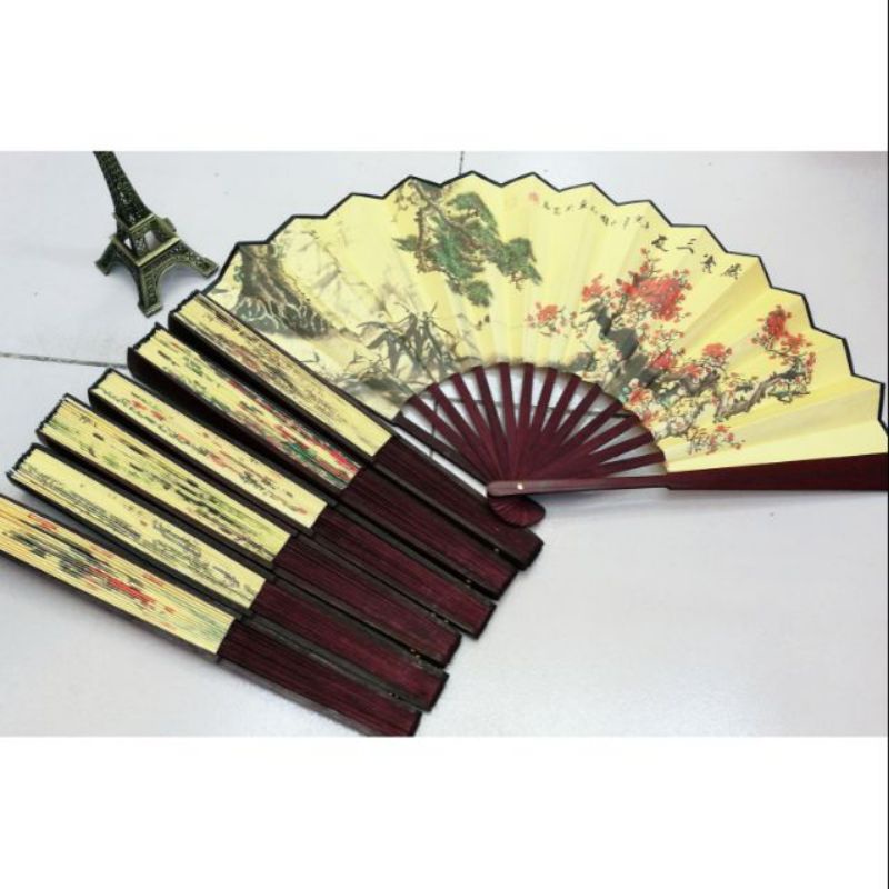 MEDIUM Folding Hand Fan Chinese Gifts Bamboo Great Wall China Large ...