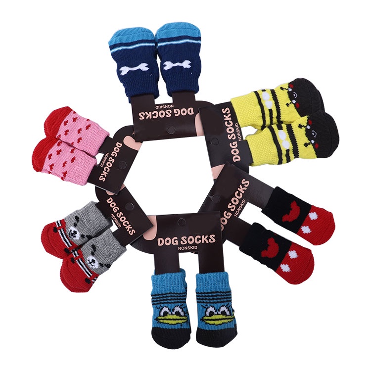 Set of 4 Cute Pet Dog Socks Anti-Slip Paw Protectors with Adorable ...