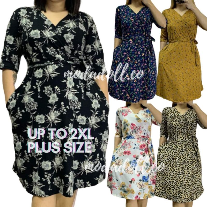 2XL Plus Size Rina Overlap Dress w/ 2 Side Pocket | PLUS SIZE: UP TO ...