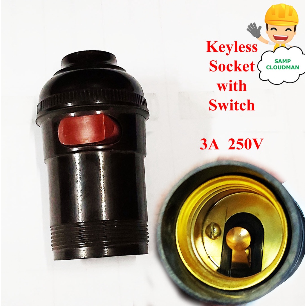 Keyless Socket with Switch 3A 250V Bulb Female Receptacle for ...