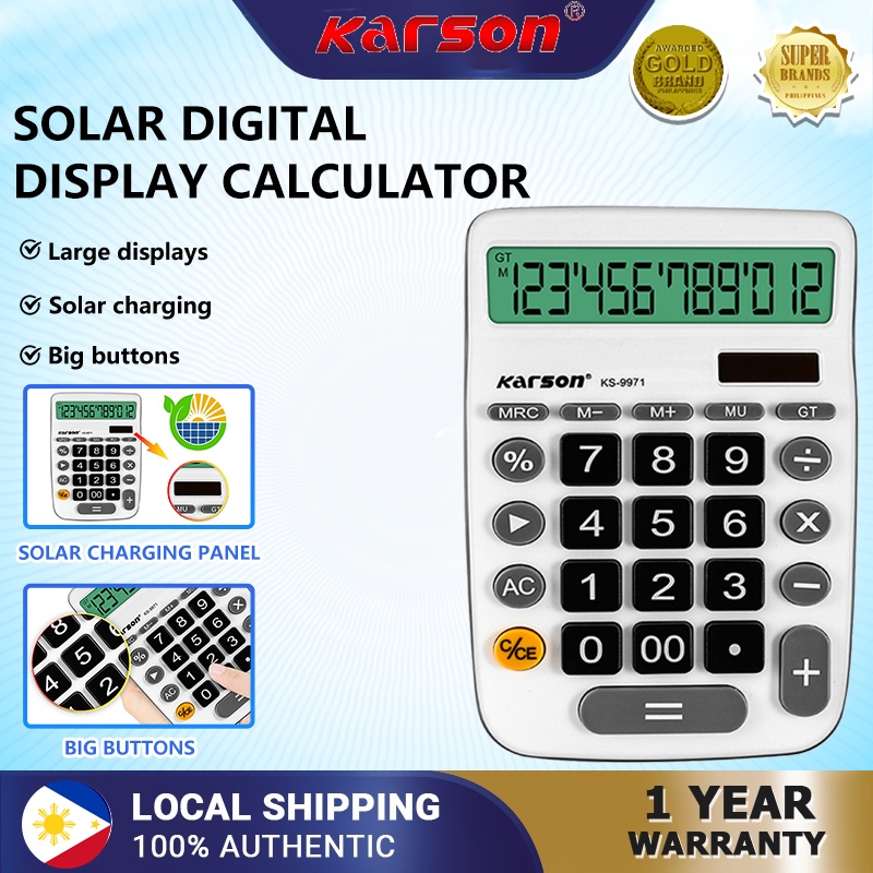 Karson solar calculator 12-digit display solar and battery powered ...