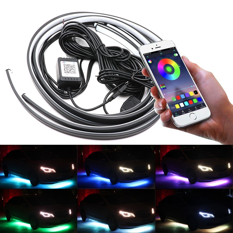 4PCS 12V IP65 Bluetooth App Control RGB LED Strip Under Car 60 90 120cm Tube Underglow Underbody ...