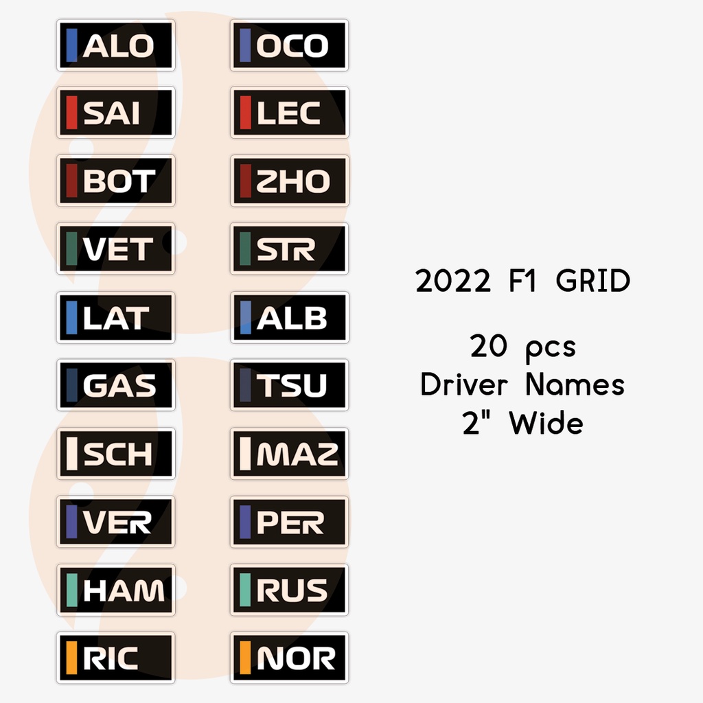 2022 F1 Grid Driver Sticker | 20 PCS | 2" Wide | Matte Glossy ...
