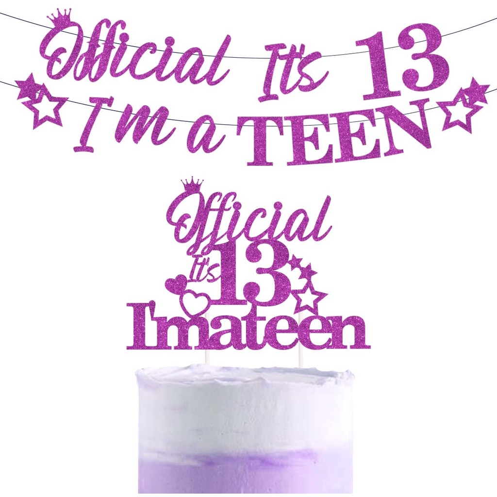 CHEEREVEAL Purple Happy 13th Birthday Banner with Cake Topper ...