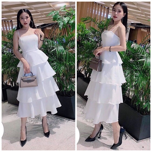 Two-strap dress, 4-layer white maxi party dress (with real pictures ...