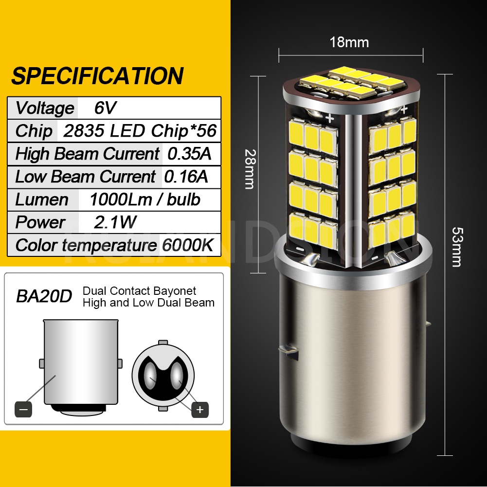 Ruiandsion P26S BA20D LED Motorbike Headlight Bulbs 2835SMD White High ...