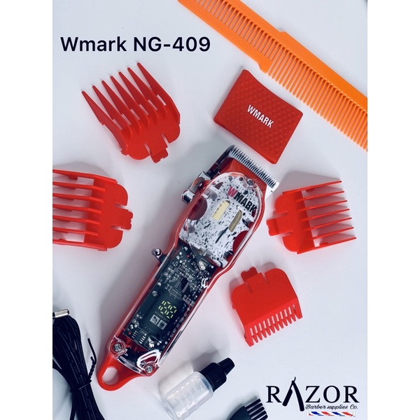 New Wmark NG-409 Transparent Red Hair Clipper Professional Rechargeable ...