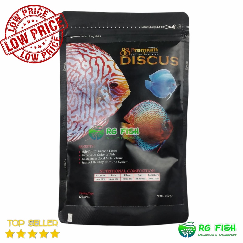 Premium Fish Food Feed 88 Discuss small Pellet Fish Feed 100gr | Shopee ...