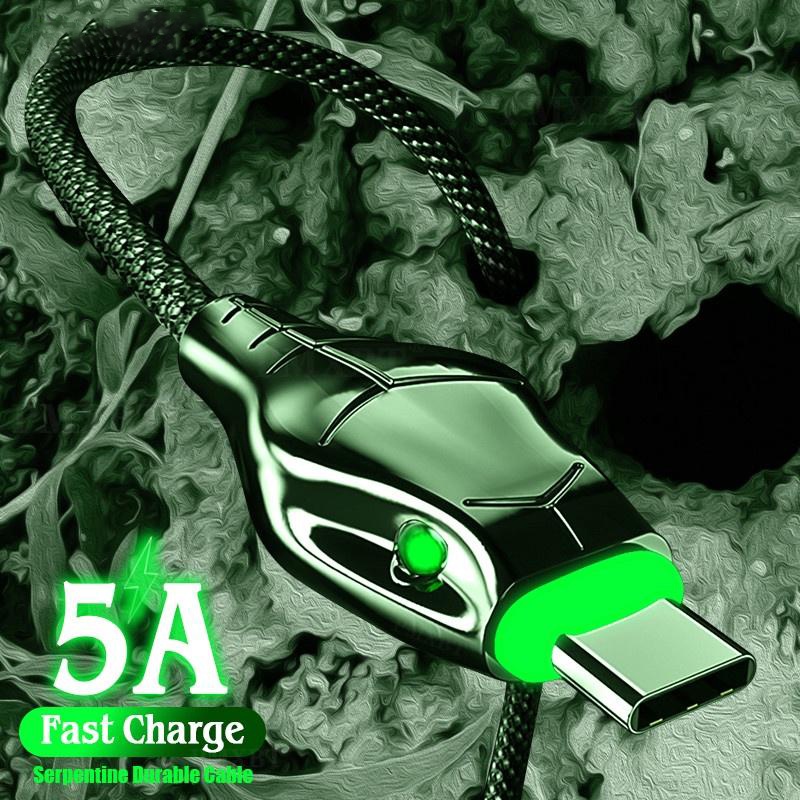 Black Mamba Snake shape Charging Cable,3A Fast Charger LED Light Micro ...