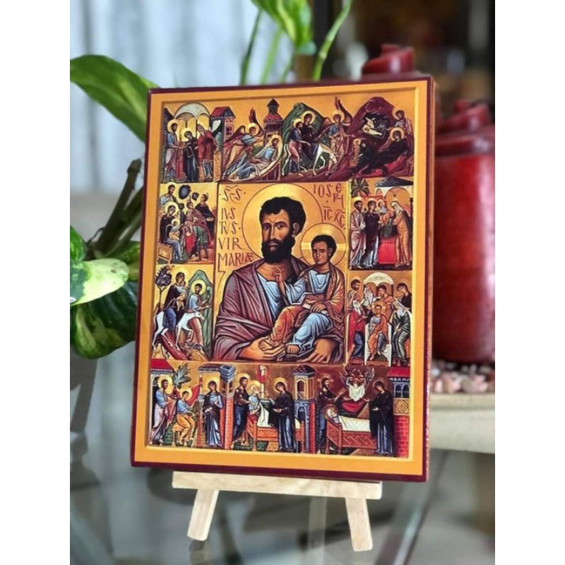 Saint.Joseph the worker Icon mounted on solid wood 7.5 x 9.5 inches ...