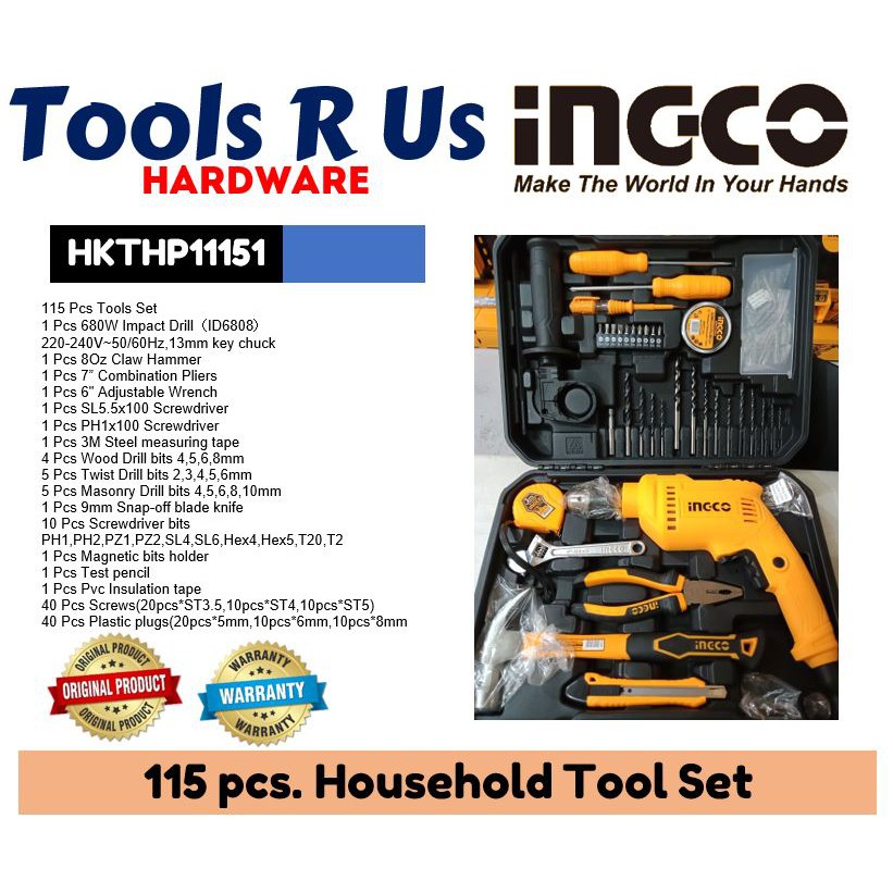 FREE GLOVES - Ingco Impact Drill with Tool Set 115 pieces HKTHP11151 ...