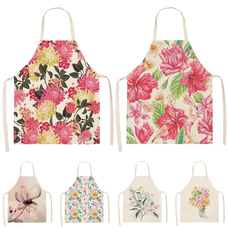 1Pcs Flower Pattern Cleaning Colorful Aprons Kitchen Apron Cook Wear ...