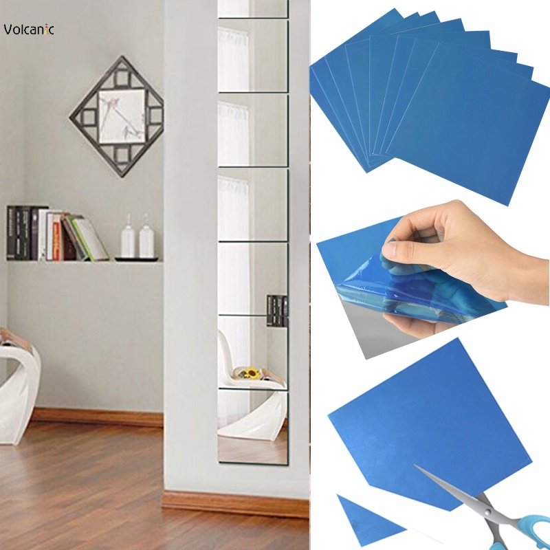 9Pcs 15*15cm Square Mirror Silver Wall Stickers 3D Decal Bathroom ...