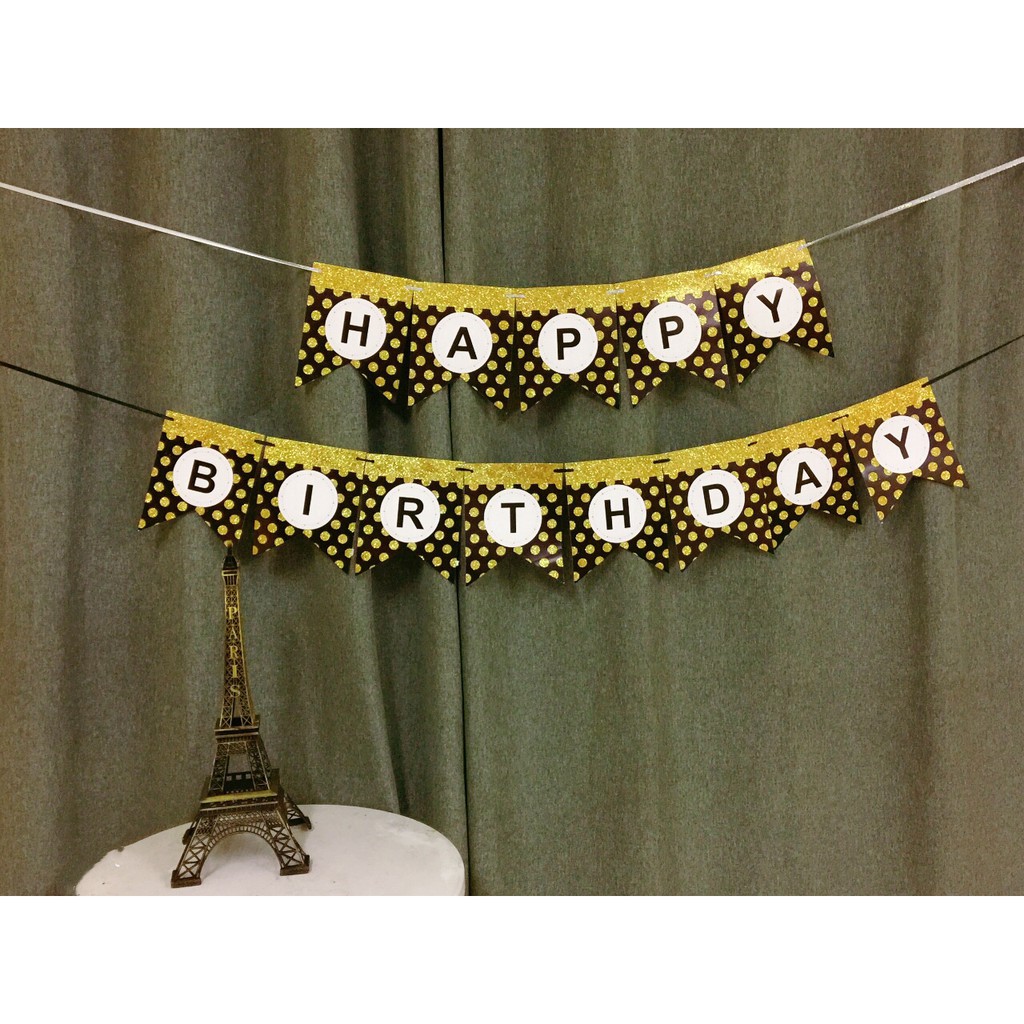 Black polka dot Happy Birthday letter with glitter party decoration ...