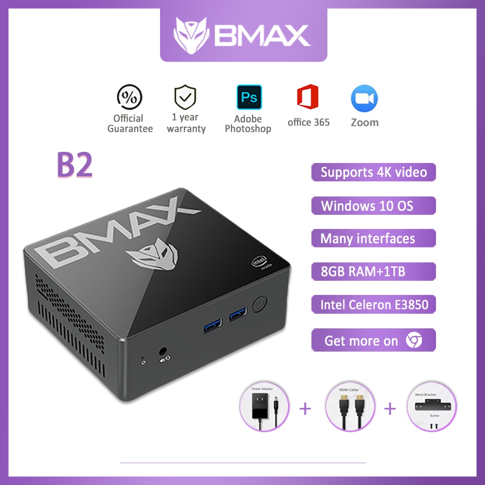 BMAX B2 Intel Celeron E3950 Mini Pc 8Gb Lpddr4 128Gb SSD HD Graphics 500 Bt4.2 M.2 Sata 2280 ...