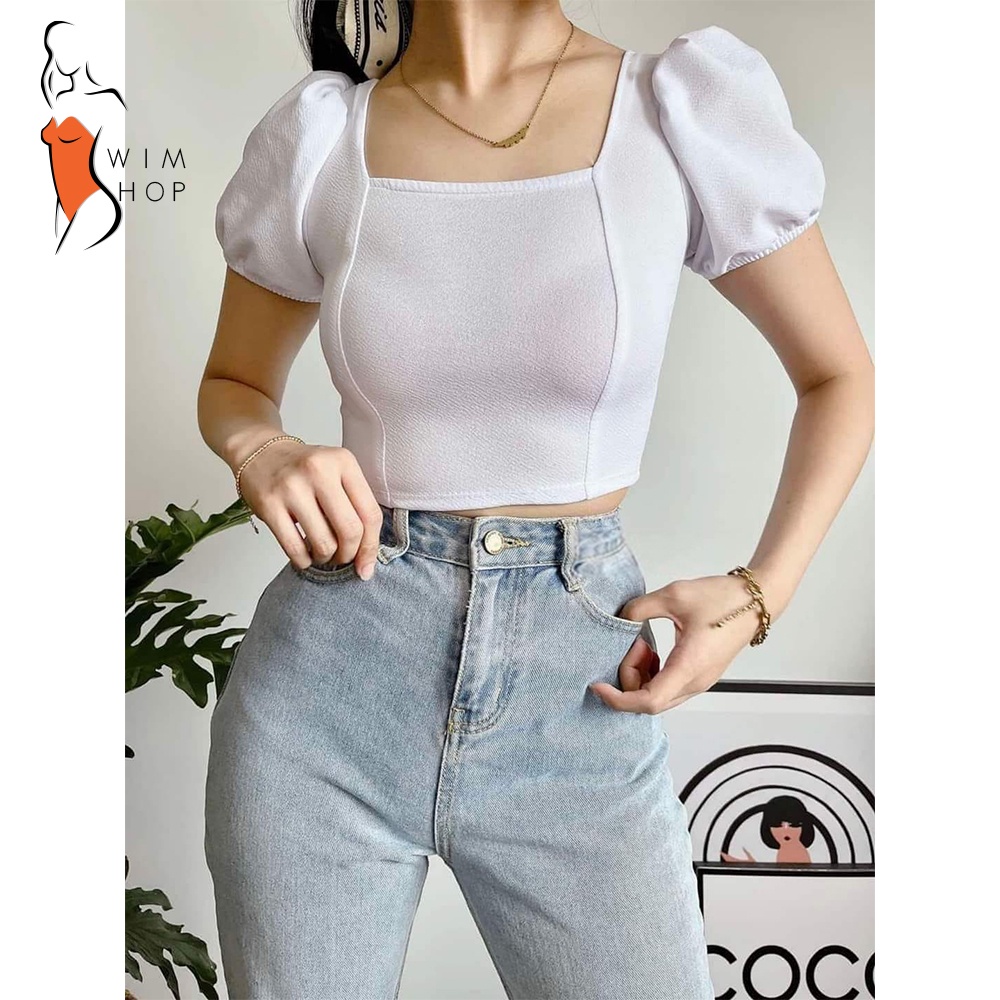 SS ELENA Puff Sleeves Croptop Korean Tops | Shopee Philippines