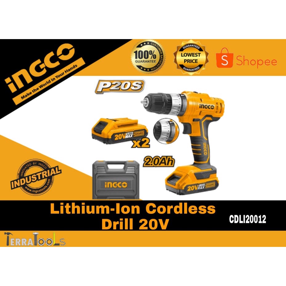 INGCO Original Super Select Lithium-Ion Cordless Drill 20V CDLI20012 ...
