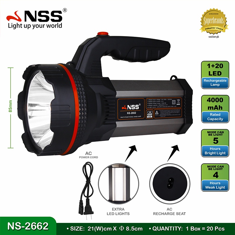 NSS Rechargeable 15W Searchlight High Power Super Bright 4000mAh ...