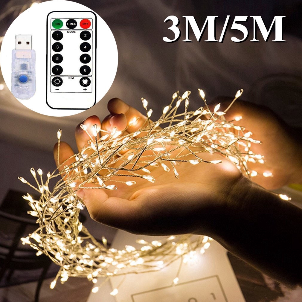 3M/5M LED Firecracker String Light USB Remote Control 8 Lighting Modes ...