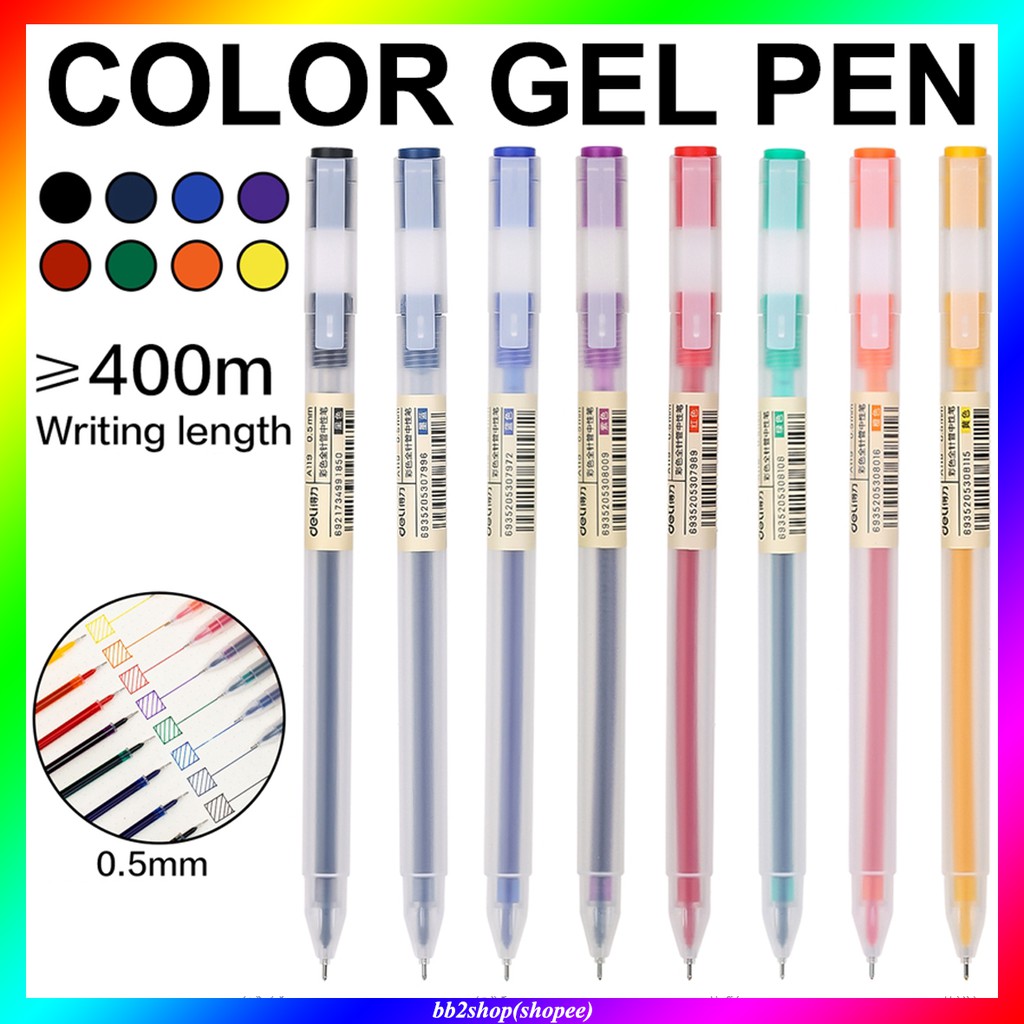 Deli Color Gel Pen Pen 8 Bright Colors Needle Tip 0.5mm Colored A119 ...