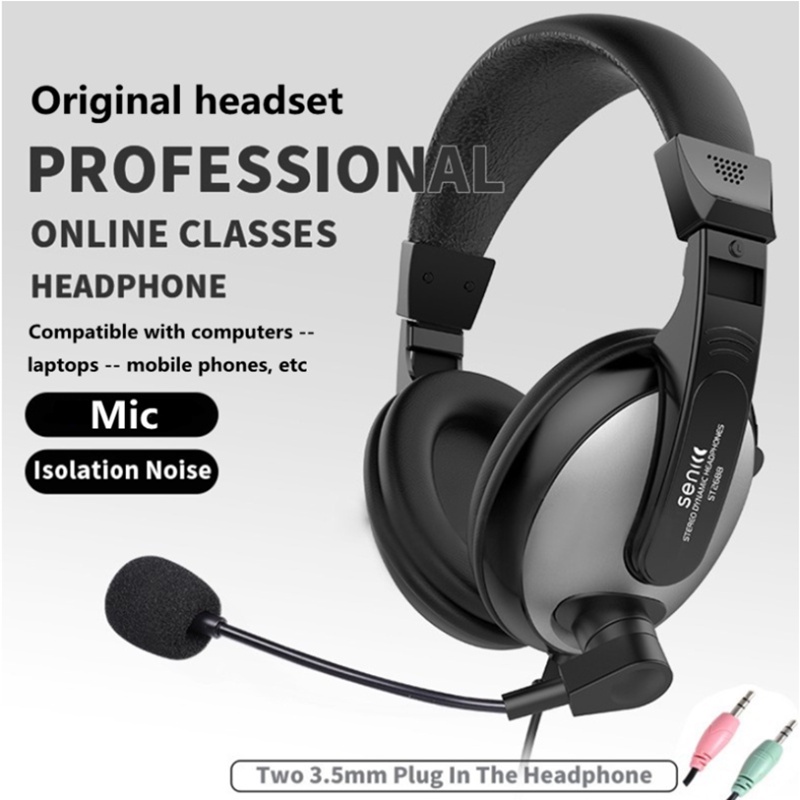 Upgrade online class headset noise cancellation mic with Dual 3.5mm ...