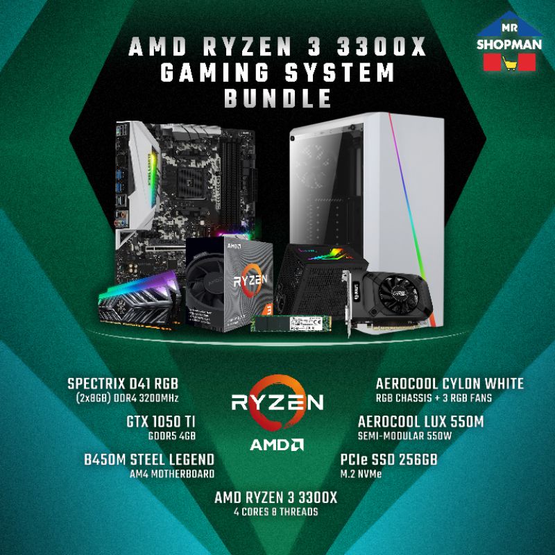 AMD Ryzen 3 3300X Processor w/ GeForce GTX 1050Ti Desktop Computer PC ...